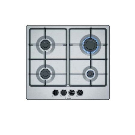 Bosch PGP6B5B90 Brushed Steel Gas Hob with Cast Iron Pan Supports ...