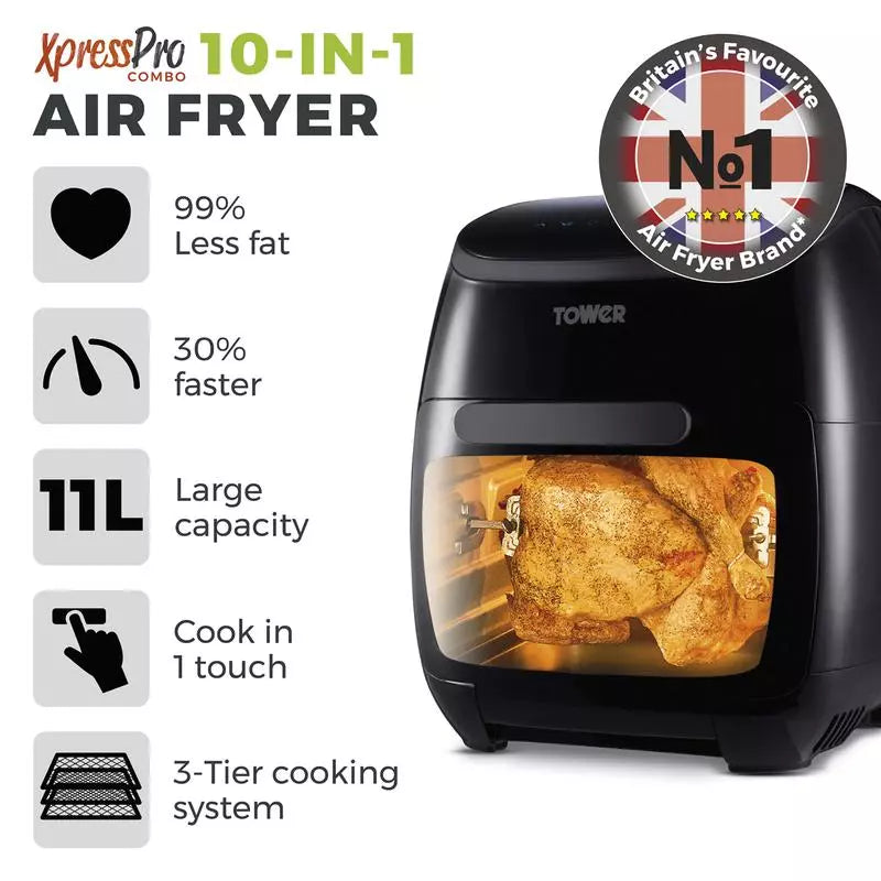 Tower T17076 Xpress Pro Combo 11 Litre 10-in-1 Air Fryer Oven with Rot ...
